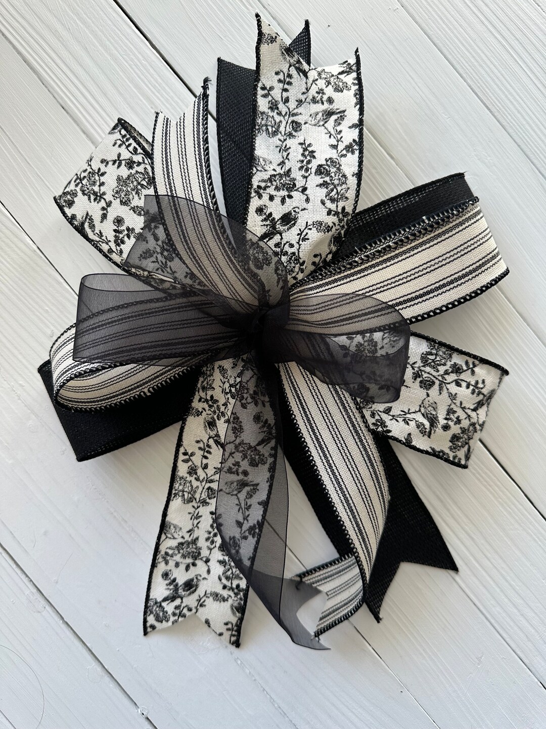 French Country Accent Bow, French Toile Wreath Bow, French Toile Bow ...
