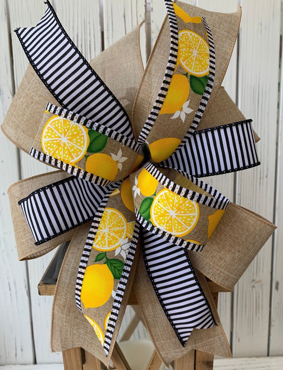 Lemon Wreath Bow, Summer Bow, Lemon Lantern Bow, Kitchen Lemon Decor ...