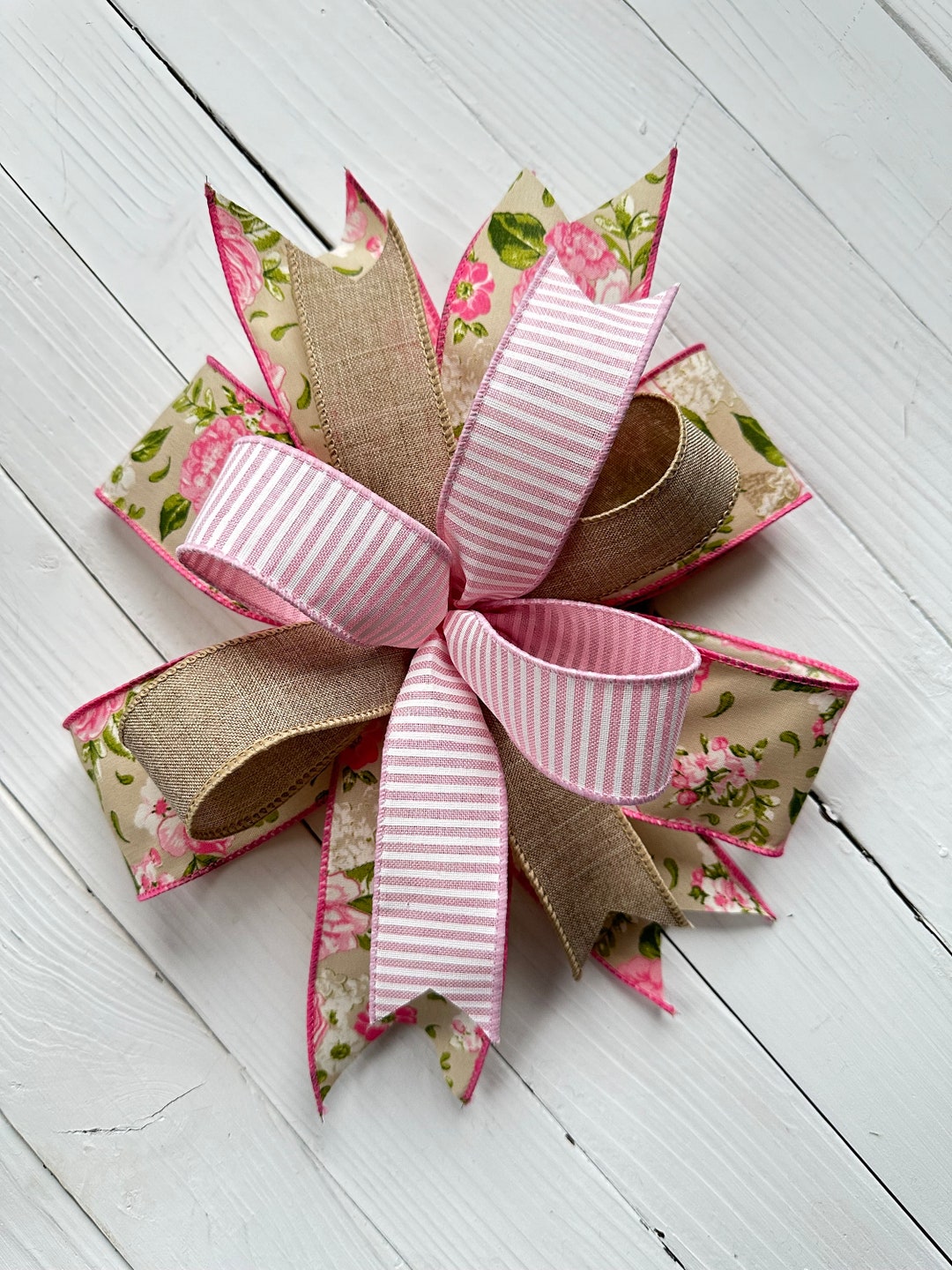 Summer Bow, Spring Bow, Pink Floral Bow, Summer Lantern Bow, Front Door ...