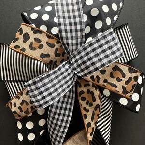 Leopard Print Bow for Wreaths, Animal Print Bow for Lanterns, Black and ...