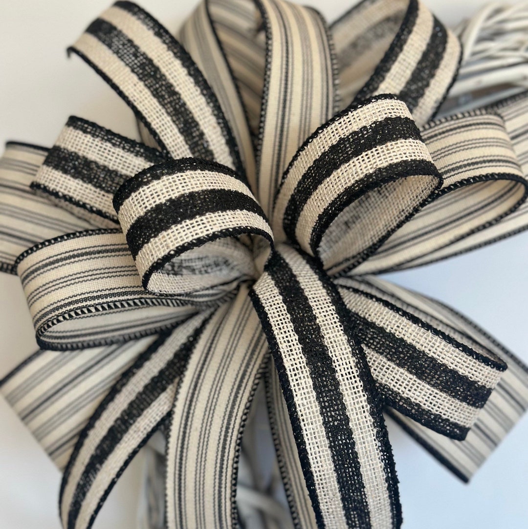 Farmhouse Bow for Wreaths, Farmhouse Bow for Lanterns, Black and Cream ...