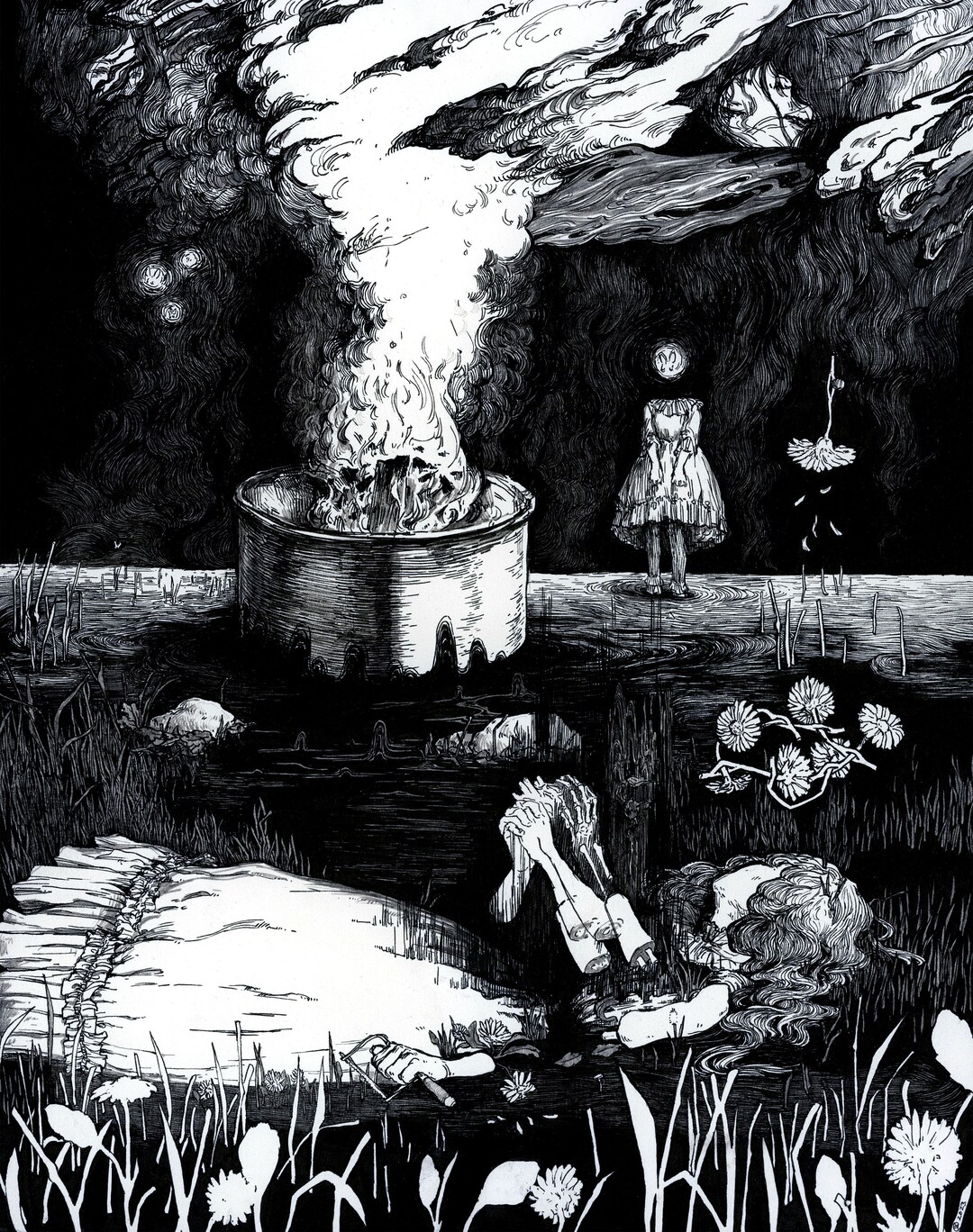 Art Print || 11 X 14 Inch Premonitions || Ink Drawing Print || Macabre ...