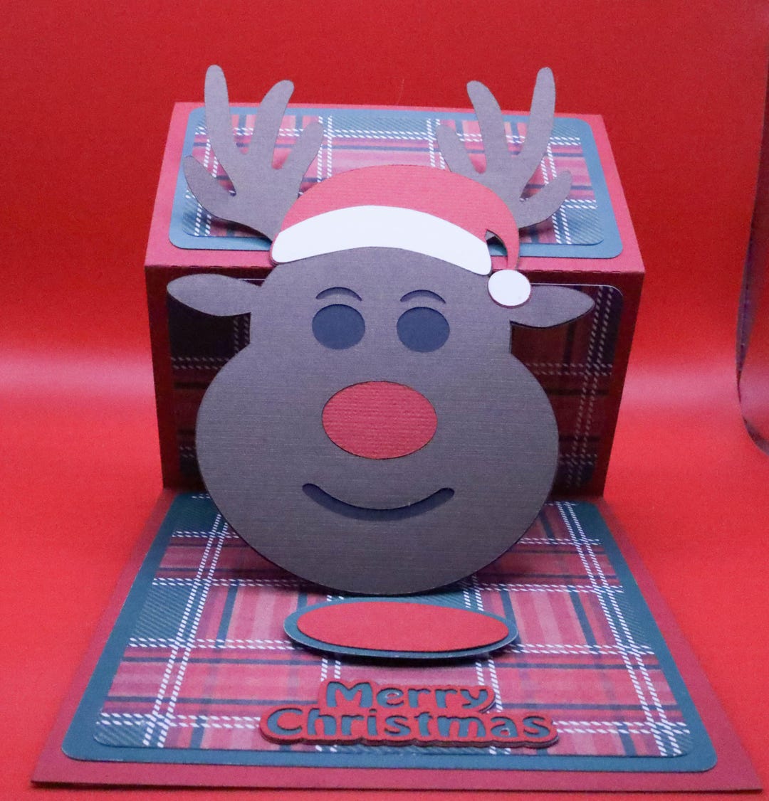 Merry Christmas Reindeer Pop-up Easel Card SVG File - Etsy