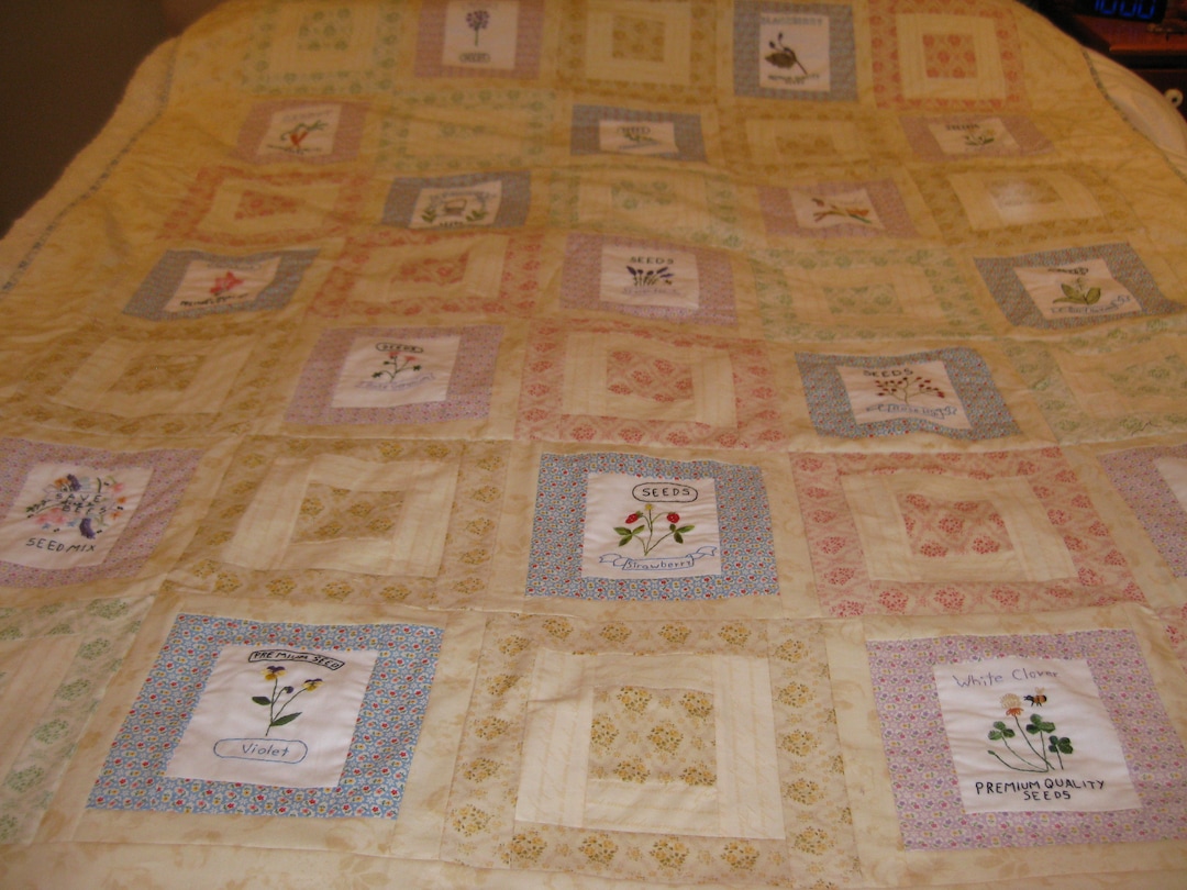Seed Packs Hand Embroidered Quilt - Etsy