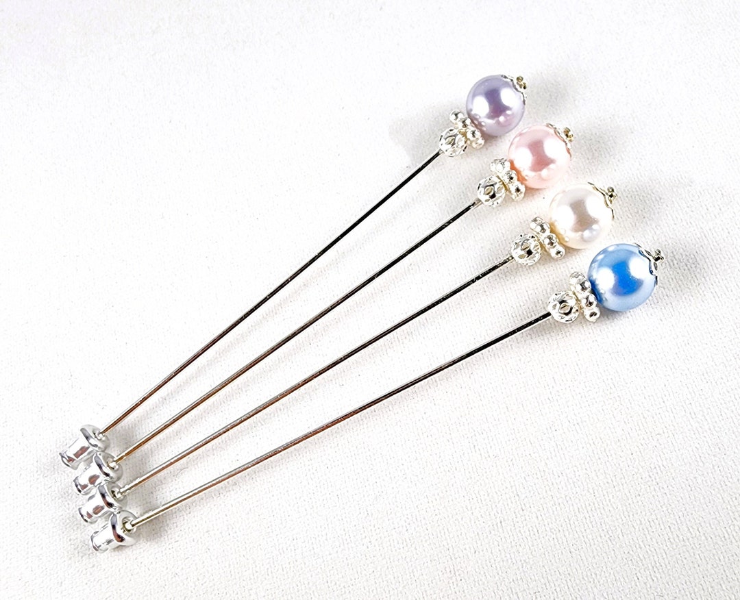 3 INCH Crystal Pearl Beaded Stick Pin - Etsy