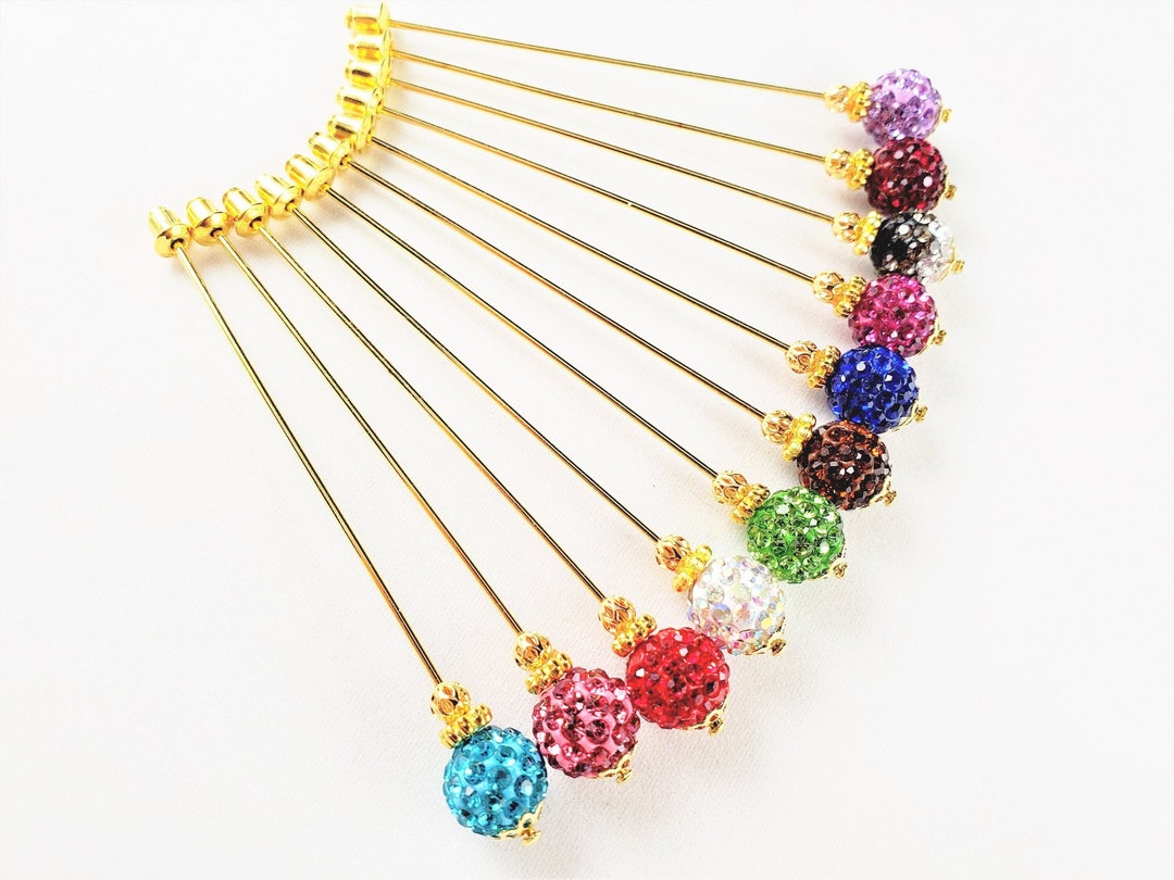 Silver Plated or Gold Finished Rhinestone Studded Bead Pins - Etsy
