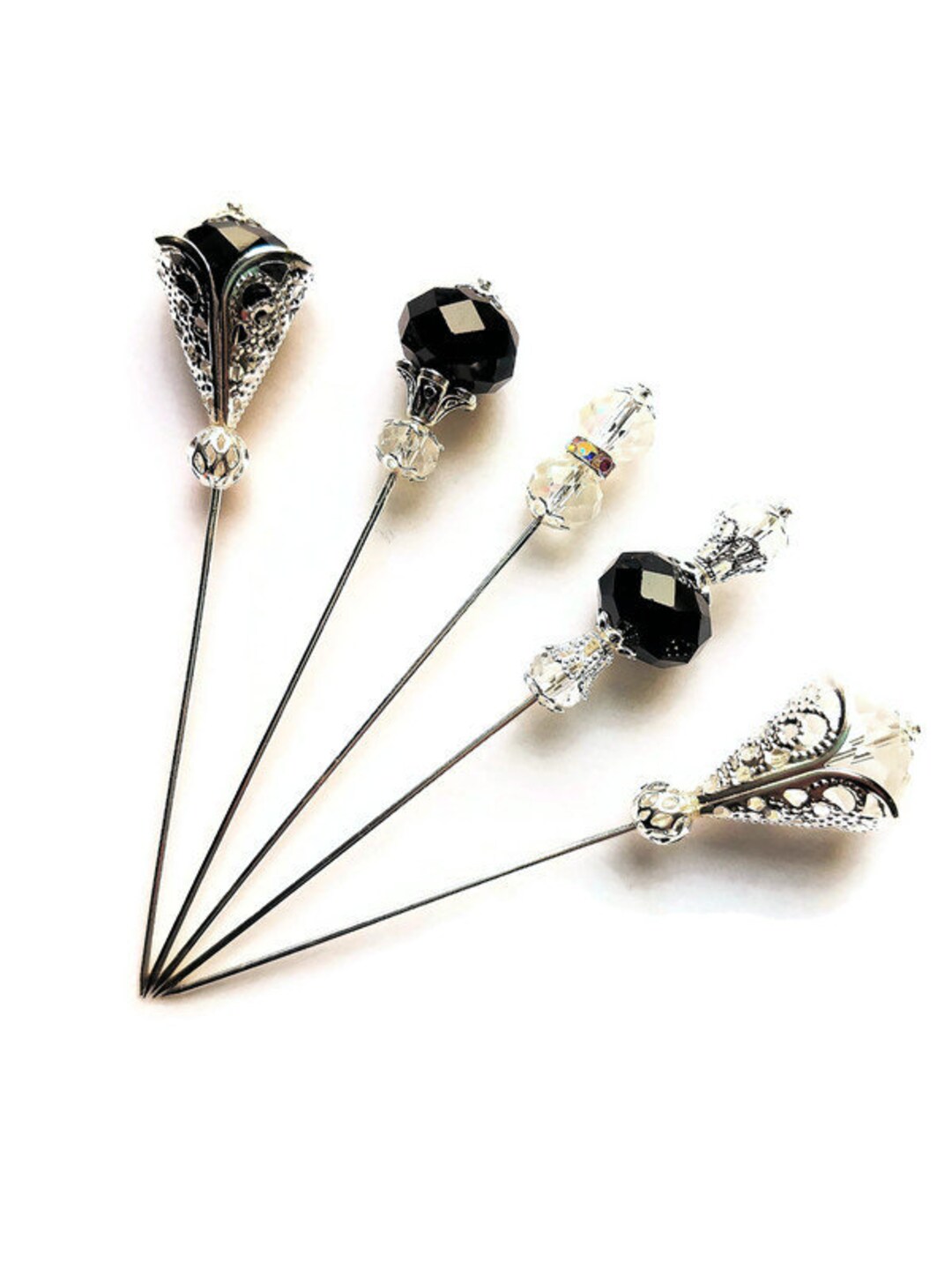 Black and White Glass Beaded Silver Plated or Gold Finished 3 Inch ...