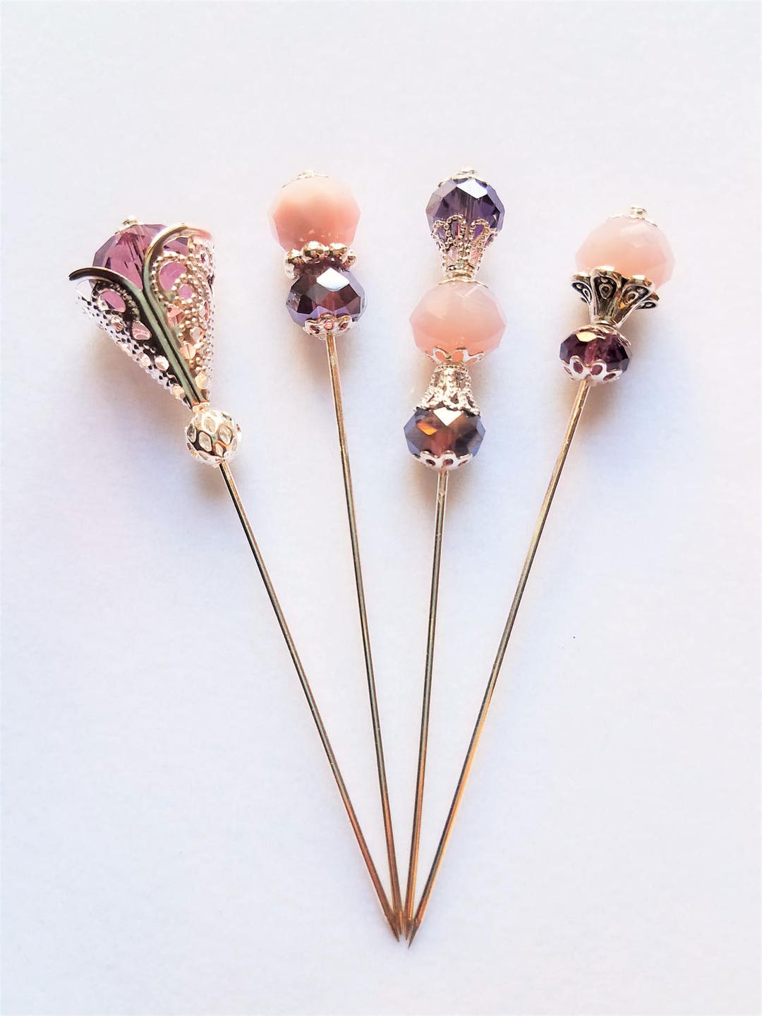 Gold Finished or Silver Plated Shades of Purple 3 Inch Beaded Stick ...