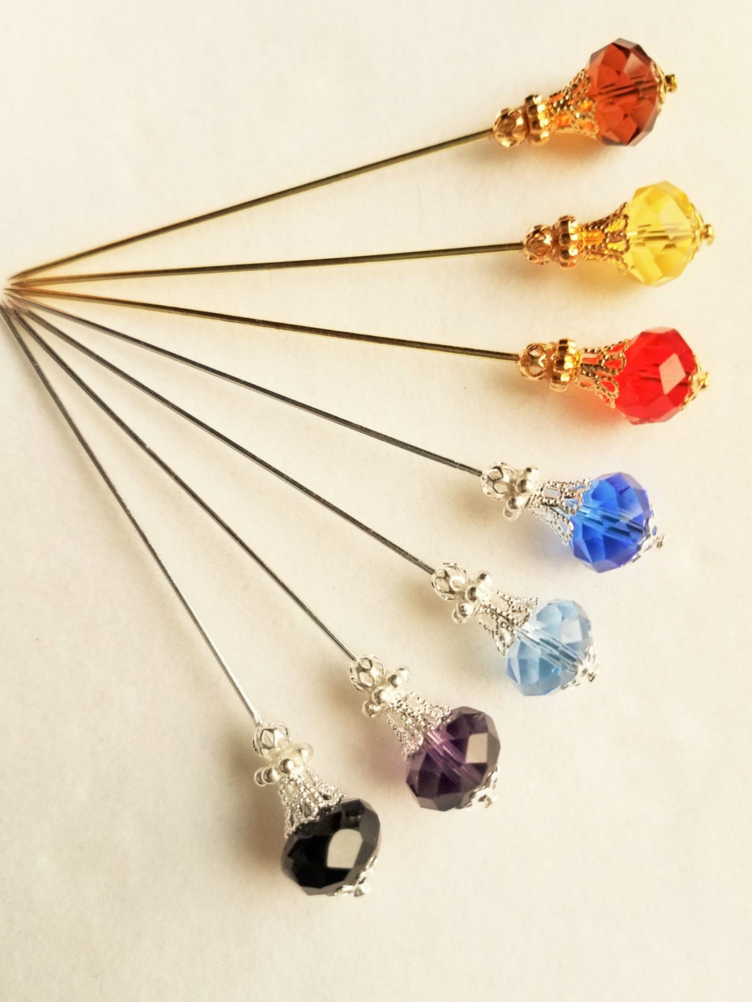 Silver Plated or Gold Finished Crystal Bead Stick Pin - Etsy