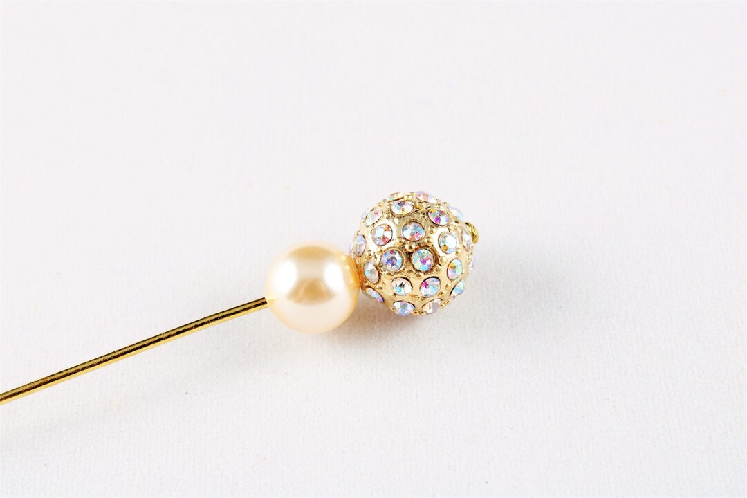 Gold Rhinestone and Crystal Pearl Beaded Stick Pin - Etsy