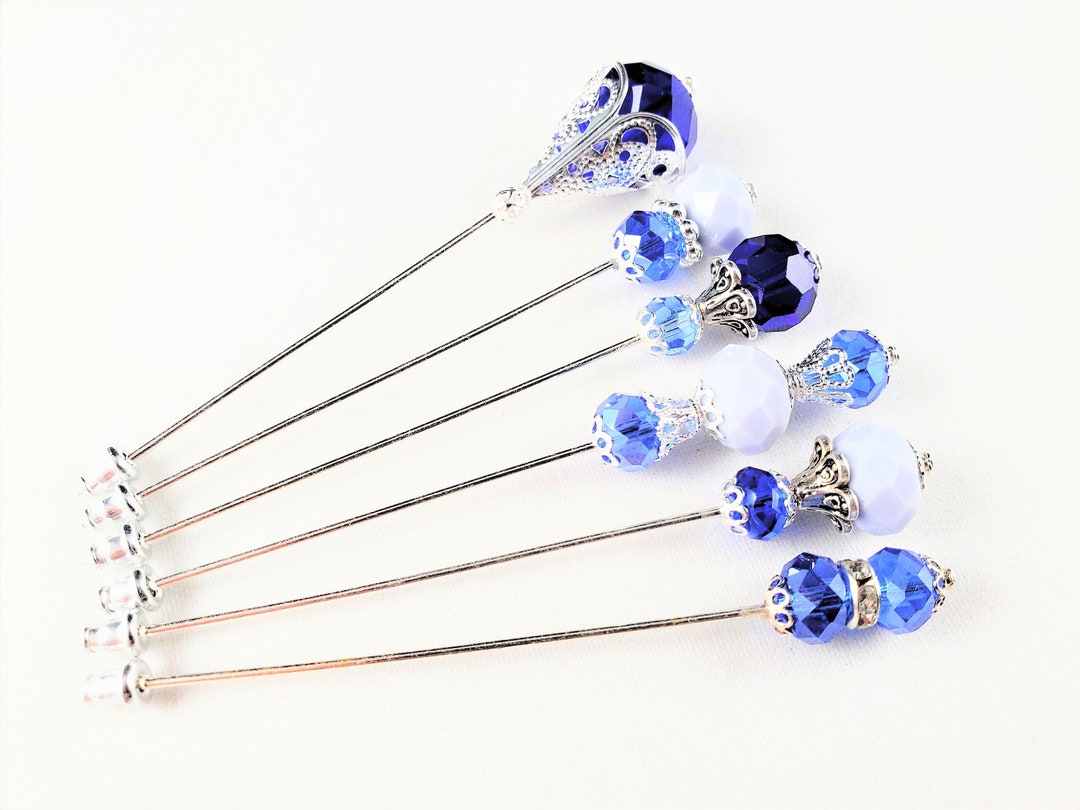 Gold Finished or Silver Plated 3 Inch Stick Pins Shades of Blue Pin ...