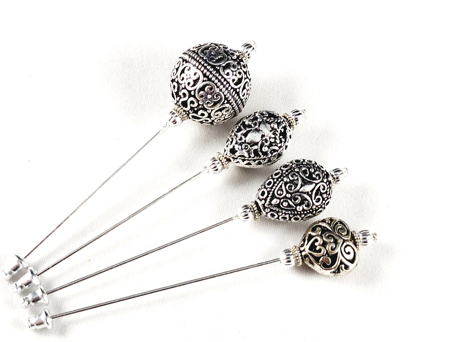 Antique Silver Plated Cut-out Designed Bead Pins - Etsy