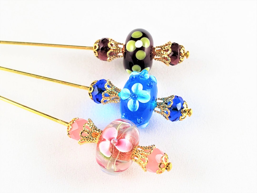 Lampwork & Czech Glass Beaded 3 Inch Stick Pin - Etsy