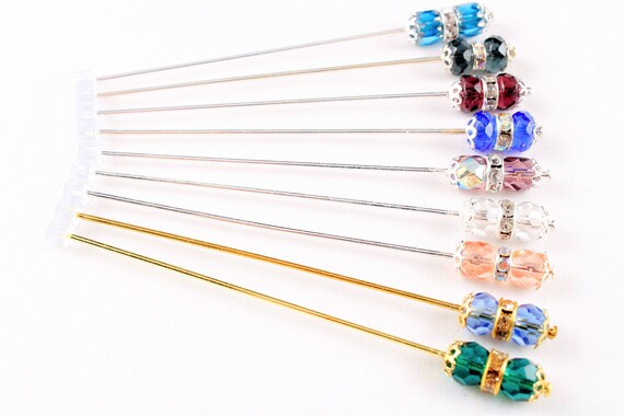 Crystal and Rhinestone Beaded Stick Pin | Etsy
