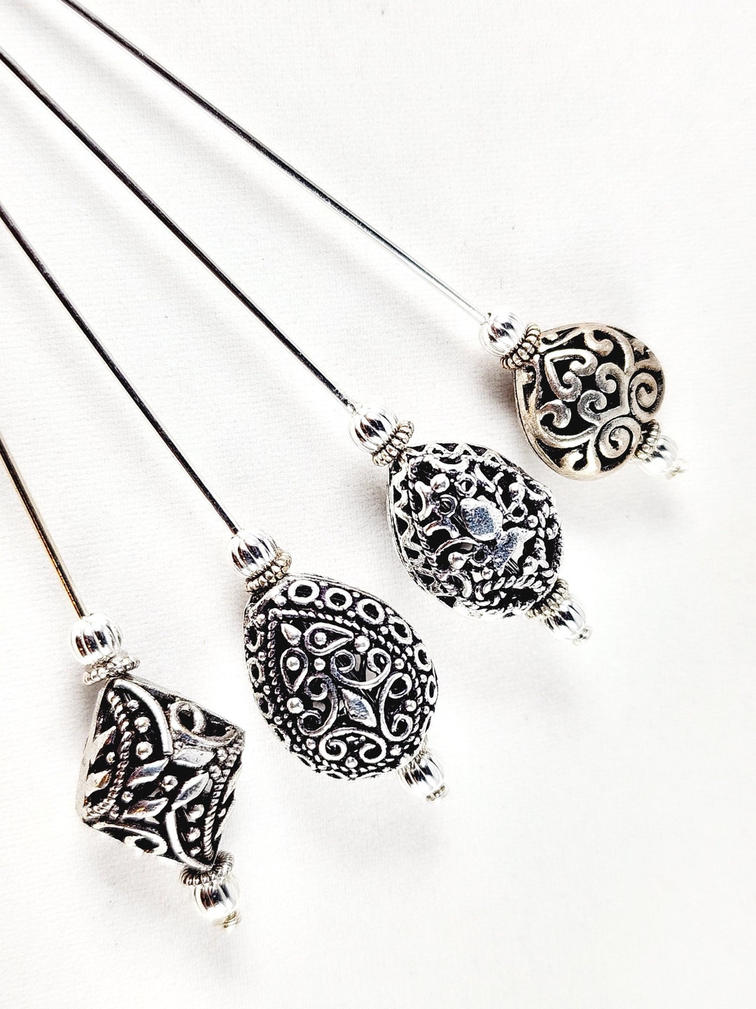 Antique Silver Plated Cut-out Designed Bead Pins - Etsy