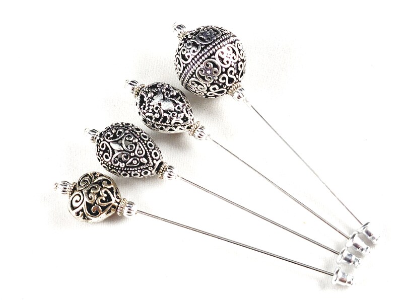 Antique Silver Plated Cut-out Designed Bead Pins - Etsy