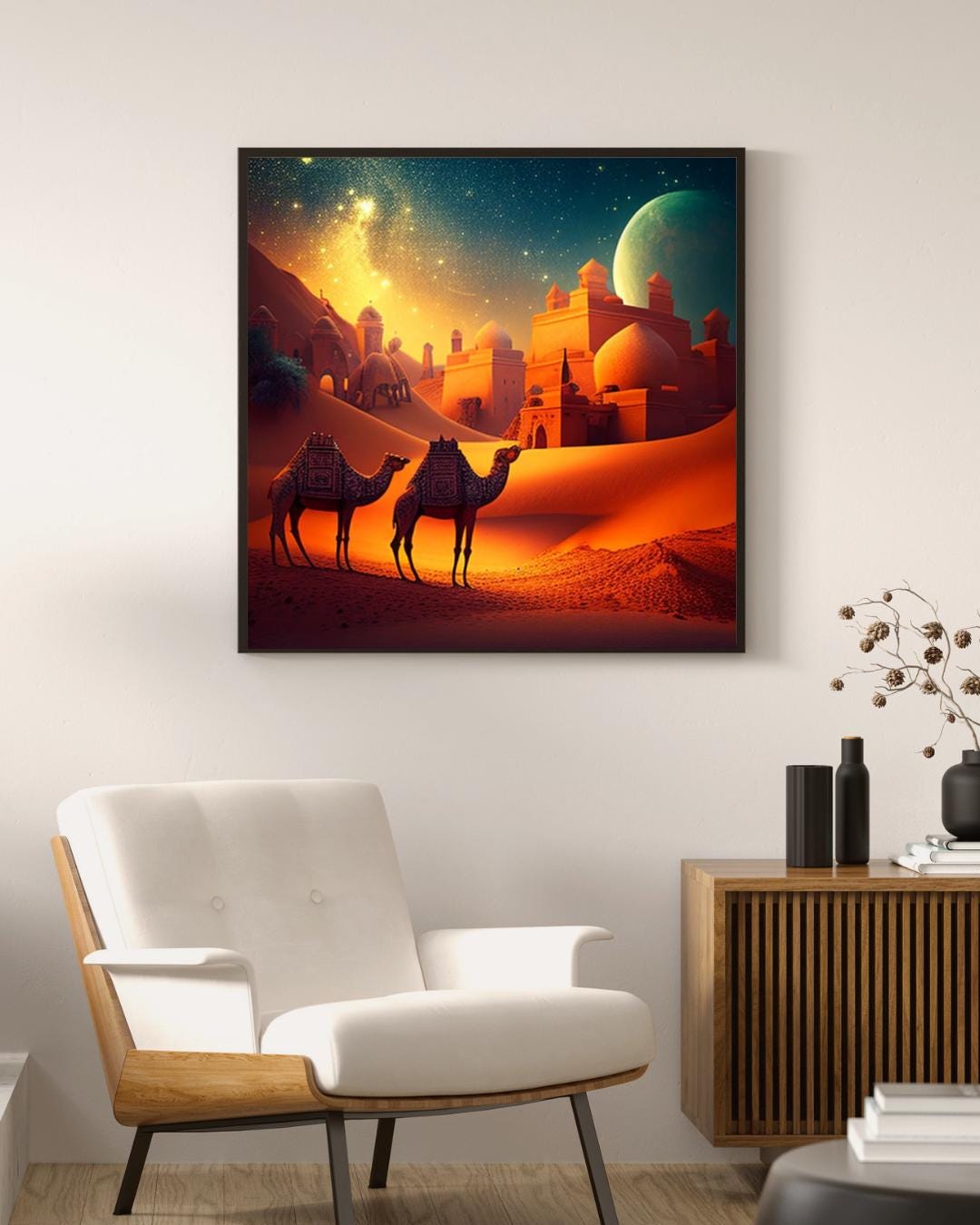 Arabian Nights Digital Download Art Desert, Camels, Moon, and Village ...