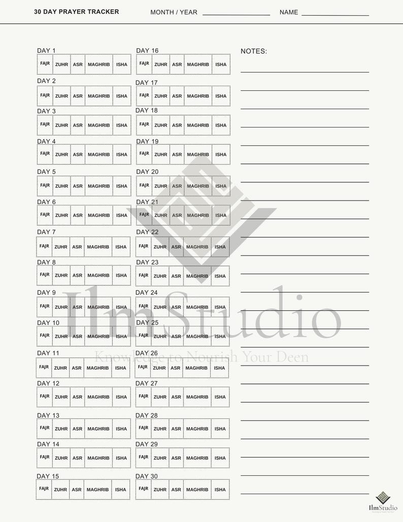30-day Islamic Prayer Tracker Printable Ramadan Salah Planner - Etsy