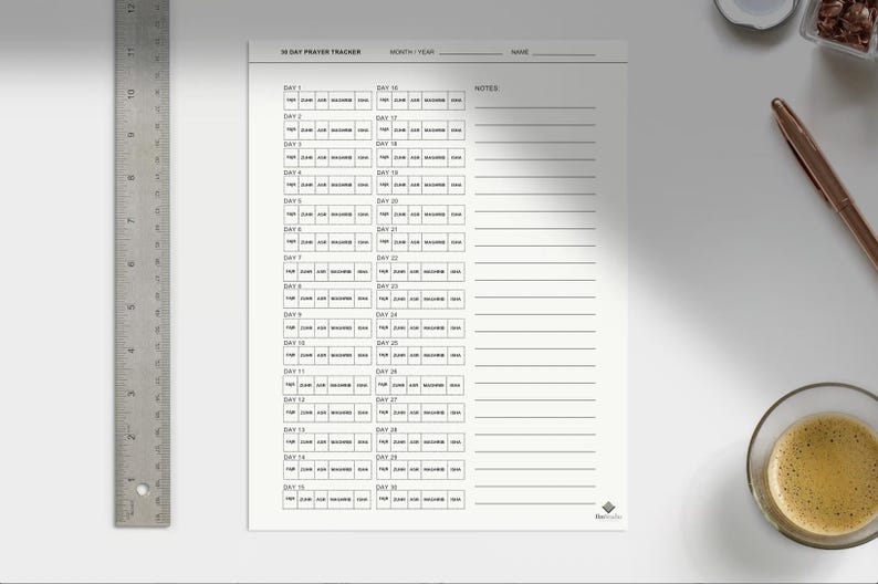 30-day Islamic Prayer Tracker Printable Ramadan Salah Planner - Etsy