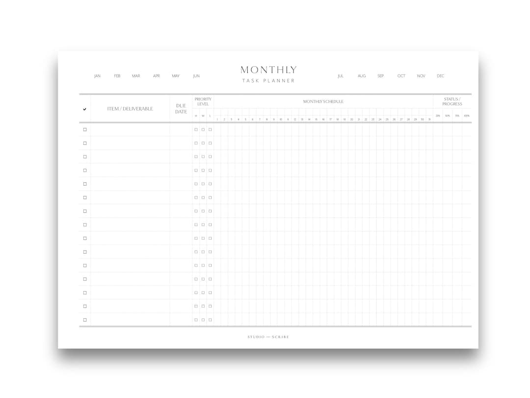 Undated Printed Monthly Task Planner Pages | Diary Refill Pages ...