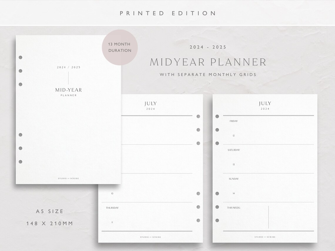 A5 Printed 2024-2025 Academic Year Weekly Planner Inserts Separate ...