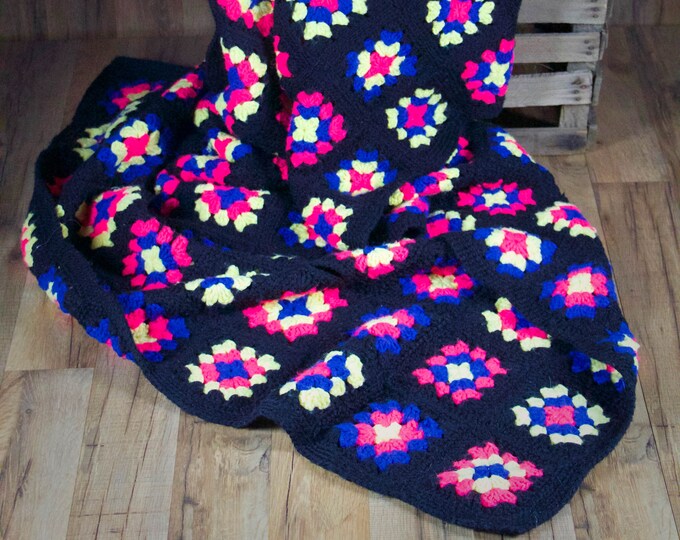 Vintage Neon Granny Square Afghan Photography Photo Prop - Etsy