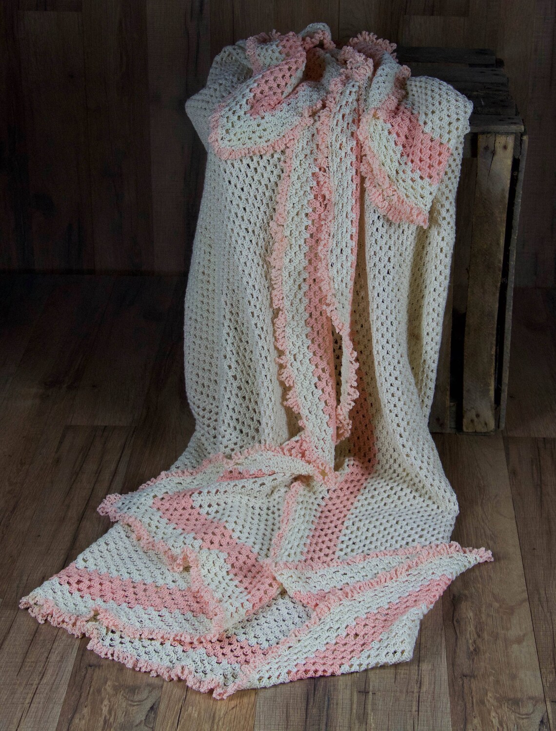 Vintage Pink & Cream Square Afghan W/ Fringe, Photography Photo Prop - Etsy
