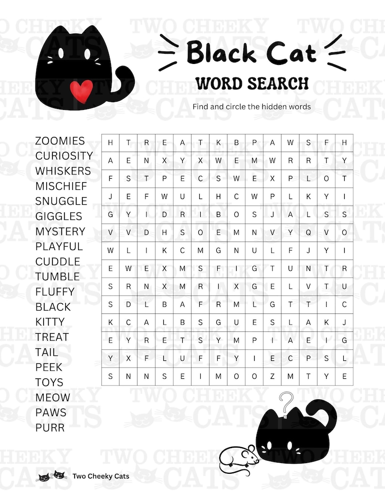 Black Cat Word Search – Printable Cat Puzzle (PDF Pattern) - Etsy