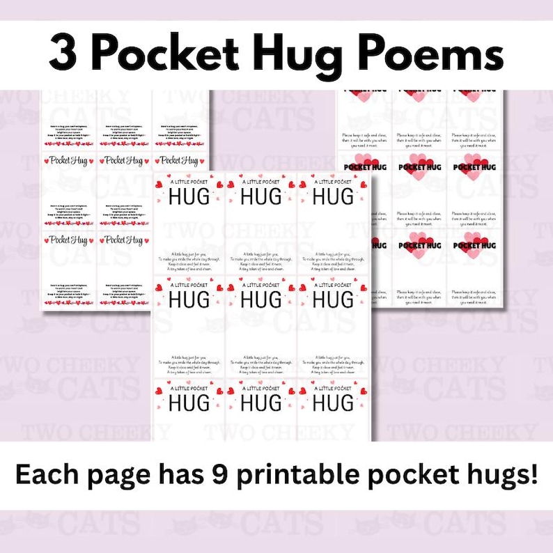Pocket Hug Poem Cards – Heart-themed Prints - Instant Download - Etsy