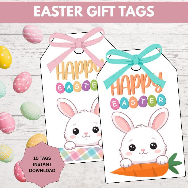 Printable Bunny Easter Gift Tags | Kids Classroom Treat Favor (PDF ...