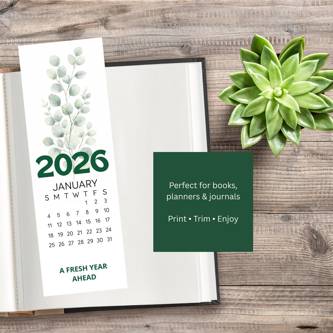 2026 Greenery Calendar Bookmarks | 2x6 Botanical Bookmark Calendar ...
