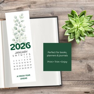 2026 Greenery Calendar Bookmarks | 2x6 Botanical Bookmark Calendar ...