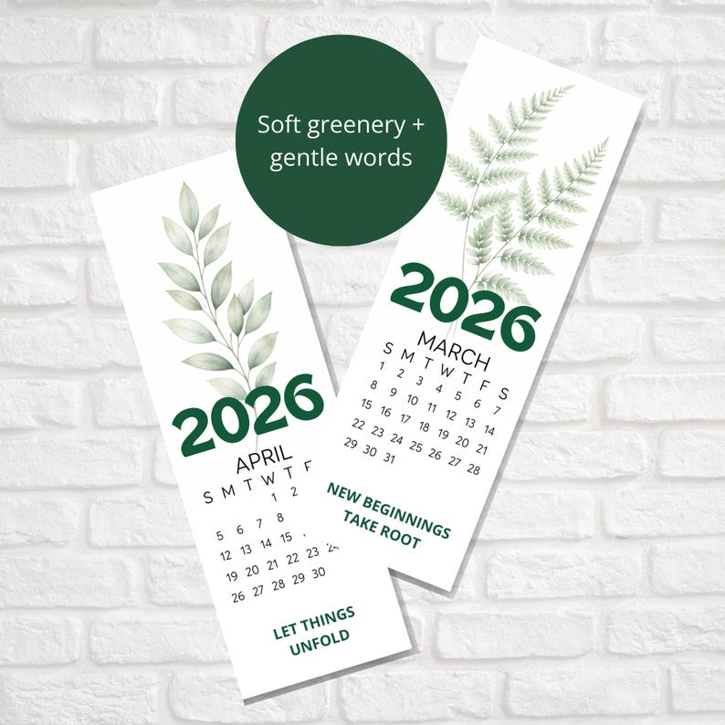 2026 Greenery Calendar Bookmarks | 2x6 Botanical Bookmark Calendar ...