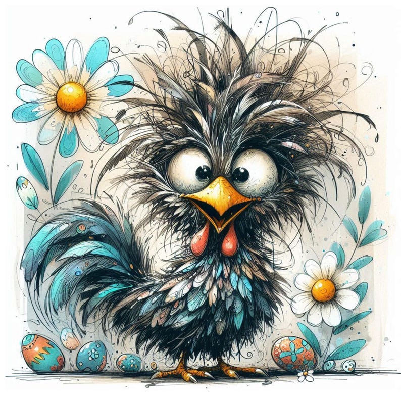 12 Whimsical Easter Roosters, Funny Easter Clipart, Digital Download ...