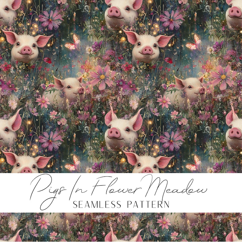 Cute Pigs in a Meadow Seamless Pattern Pig Fabric Design Nature Pattern ...