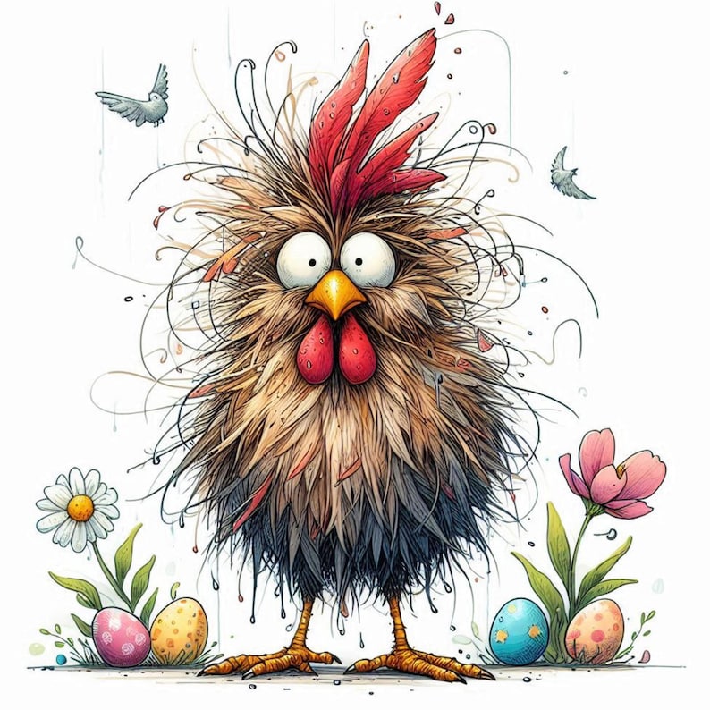12 Whimsical Easter Roosters, Funny Easter Clipart, Digital Download ...