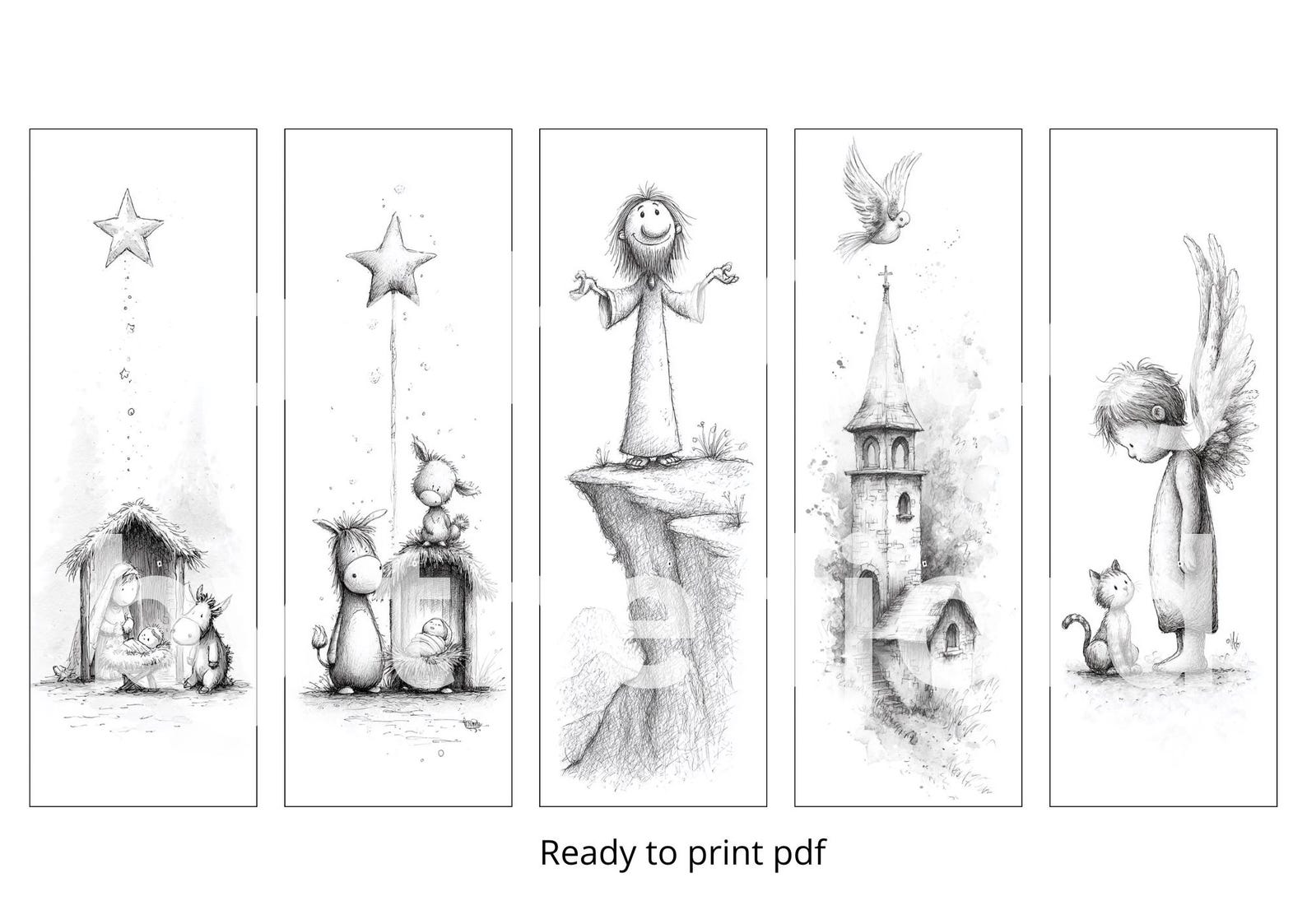 16 Christian Christmas Motif Bookmarks in Black and White for Printing ...