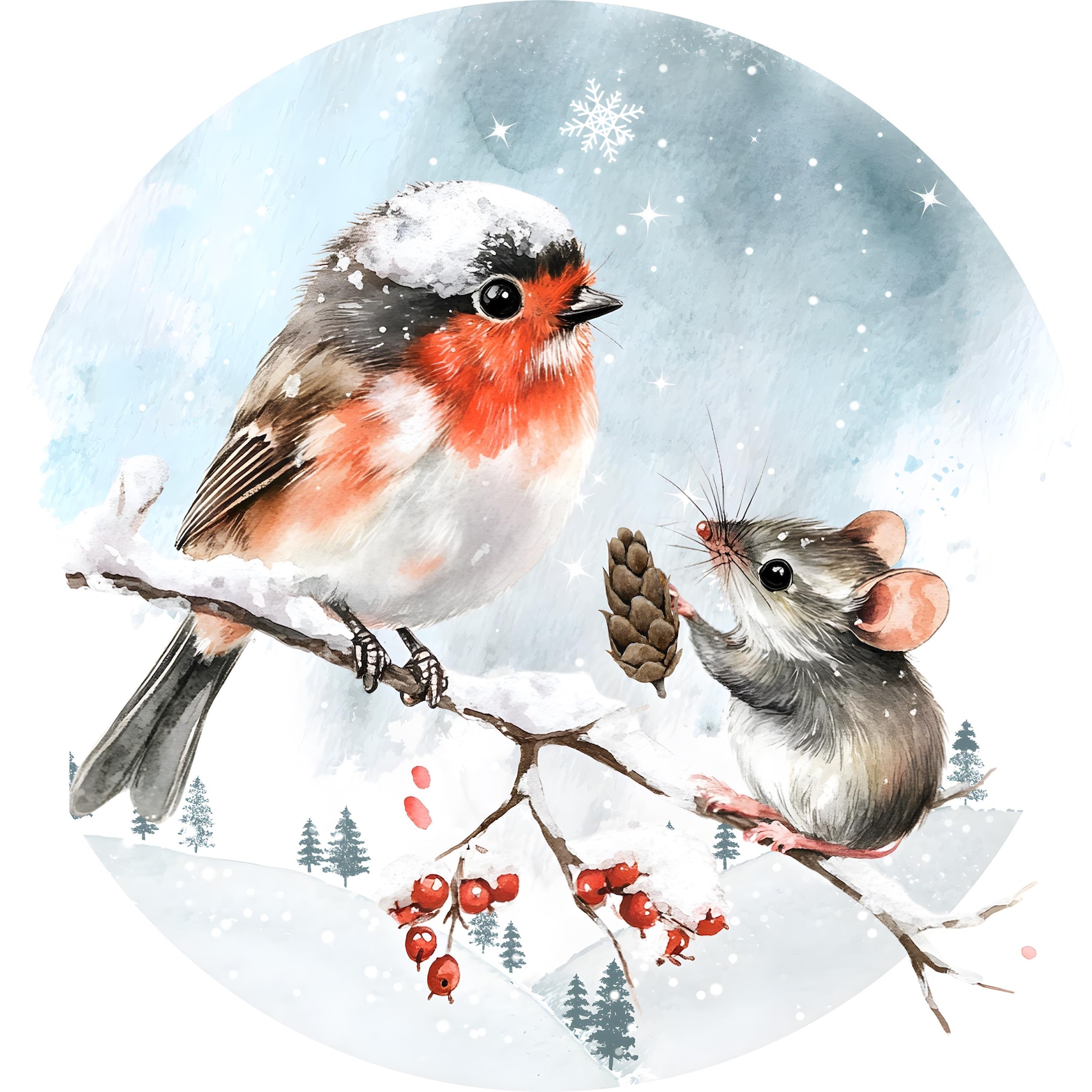 Bird and Mouse Watercolor Clipart. Winter Wonderland and Classic ...