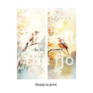Set of 10 Bookmarks With Birds in a Tree, Watercolor Style ...