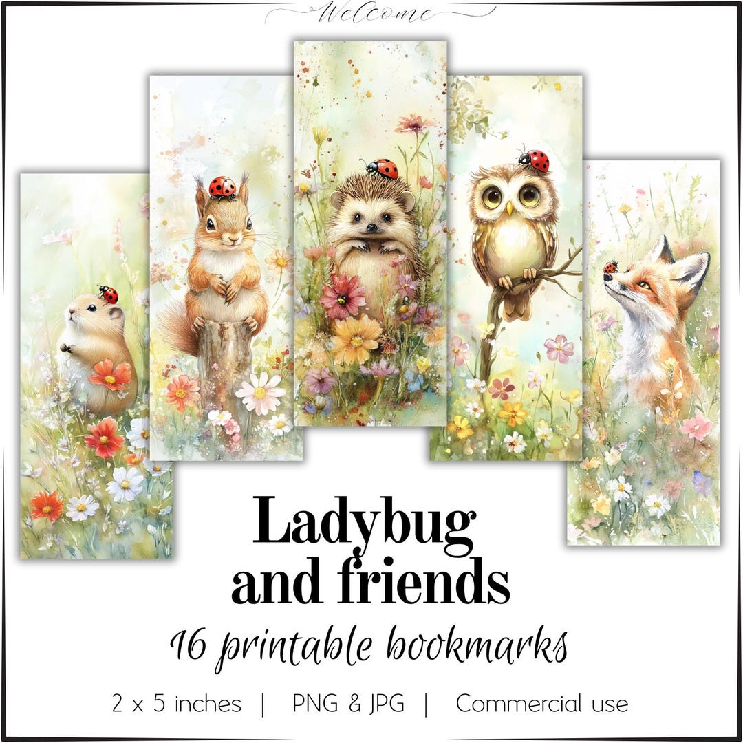 Ladybug and Friends, Set of 16 Bookmarks, Separate Printable PNG and ...