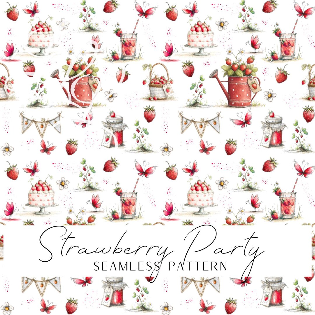Strawberry Seamless Pattern | Watercolor Style | Cottagecore Summer ...