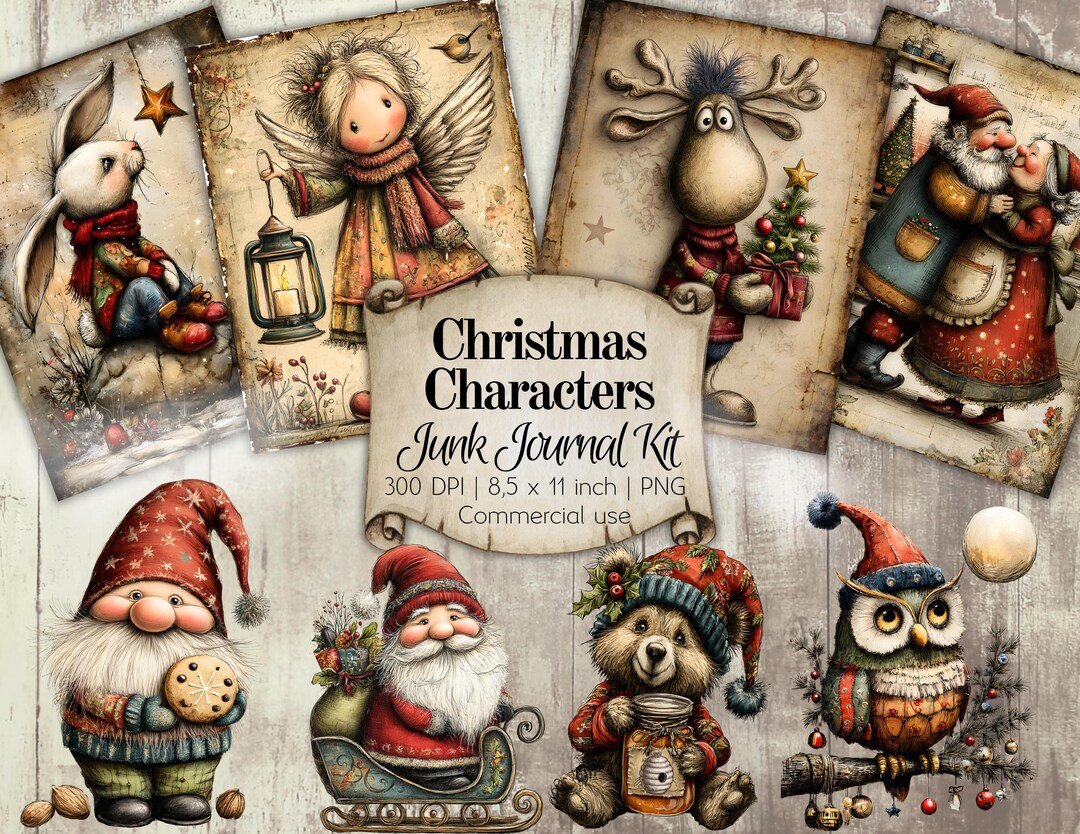 Christmas Character Junk Journal Kit, Pages and Clipart, 30 of Each ...
