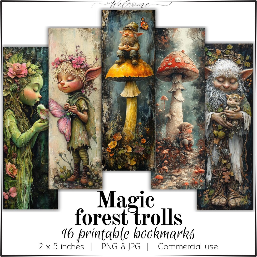 16 Magic Forest Trolls Bookmark Designs for Printing Gifts or Making ...