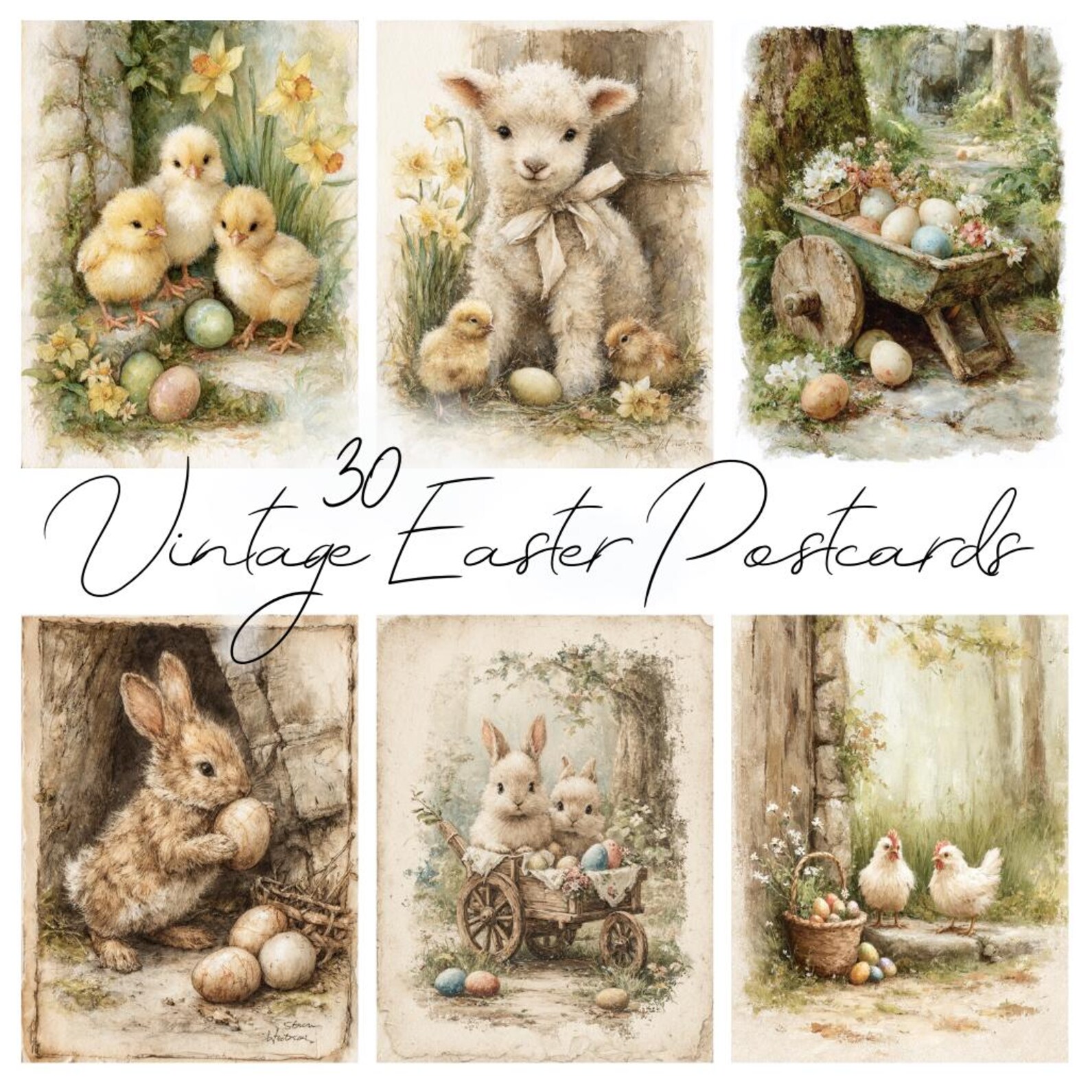 Vintage Easter Postcards Bundle, Easter Bunny & Chicks Art, Antique ...