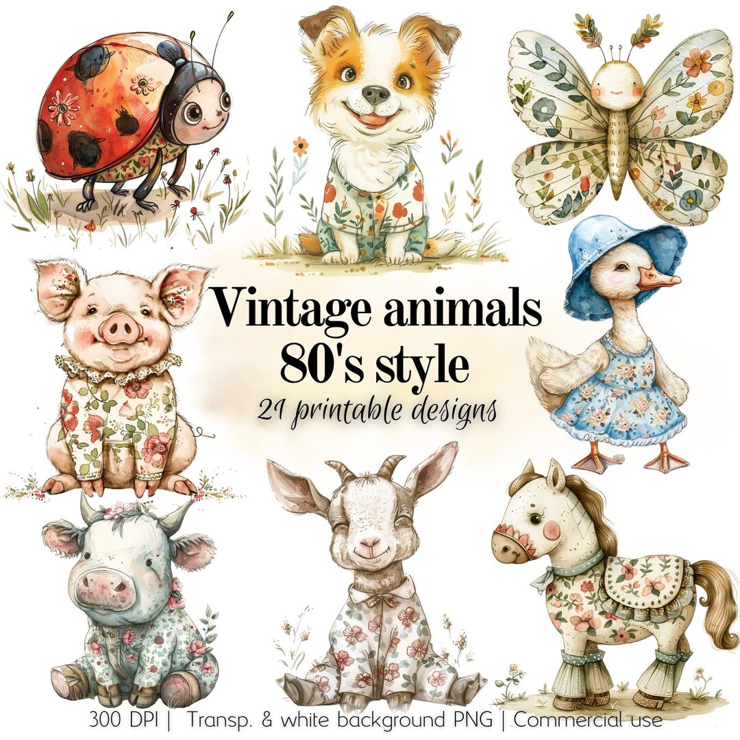 Vintage Animals 80s Style Cute Designs for Journals or Scrapbooking ...