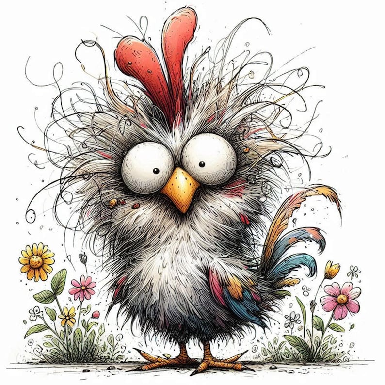 12 Whimsical Easter Roosters, Funny Easter Clipart, Digital Download ...