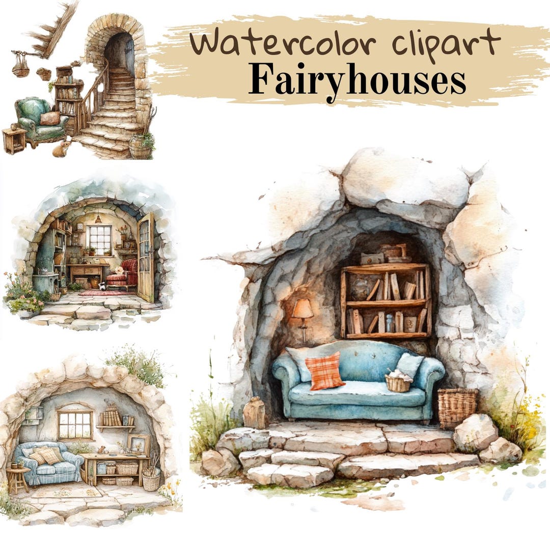 Watercolor Fairy House Clipart: PNG Bundle (digital Download) - Etsy