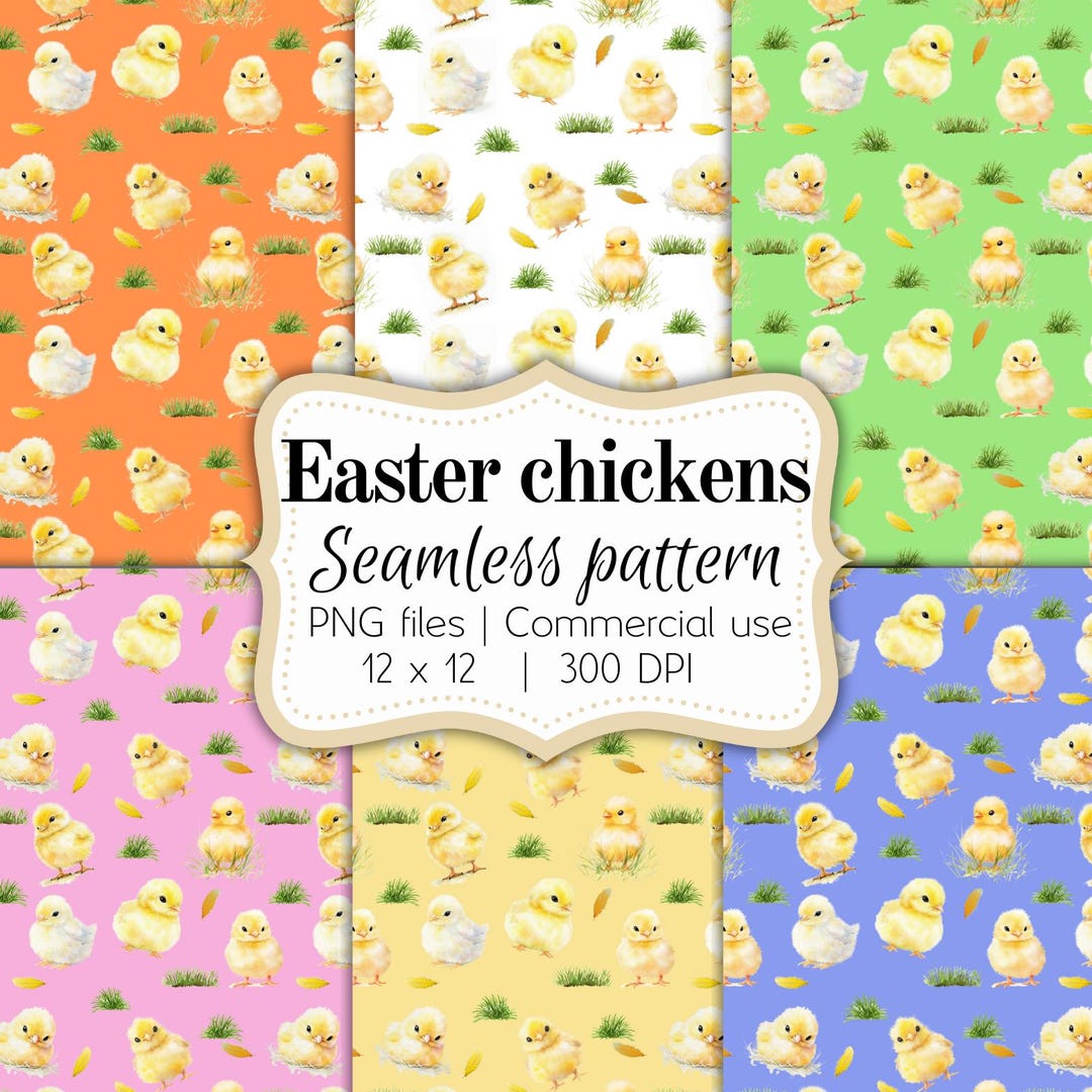Easter Chicken Seamless Paper, Cute Chicken Pattern, 6 Different Colors ...