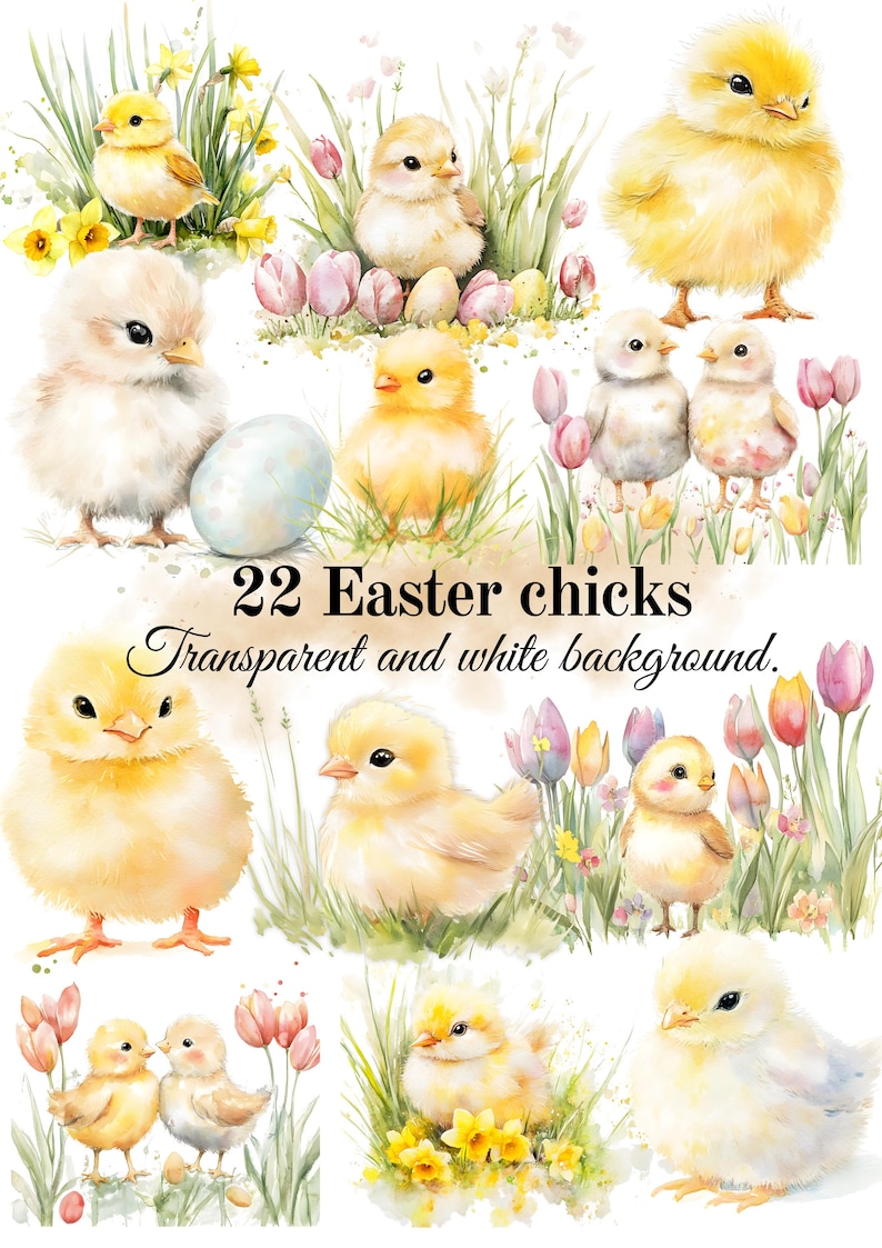Easter, Chicks, Clipart, PNG Bundle, Watercolor Style Illustration ...