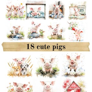 Cute Pigs Clipart, PNG Bundle, Watercolor Style Illustrations ...